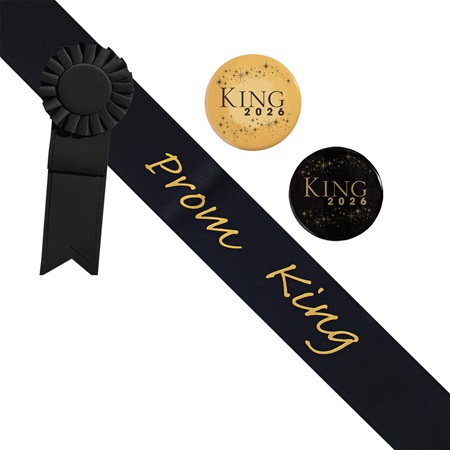 Black and Gold Prom King Sash and Button Set | Anderson's